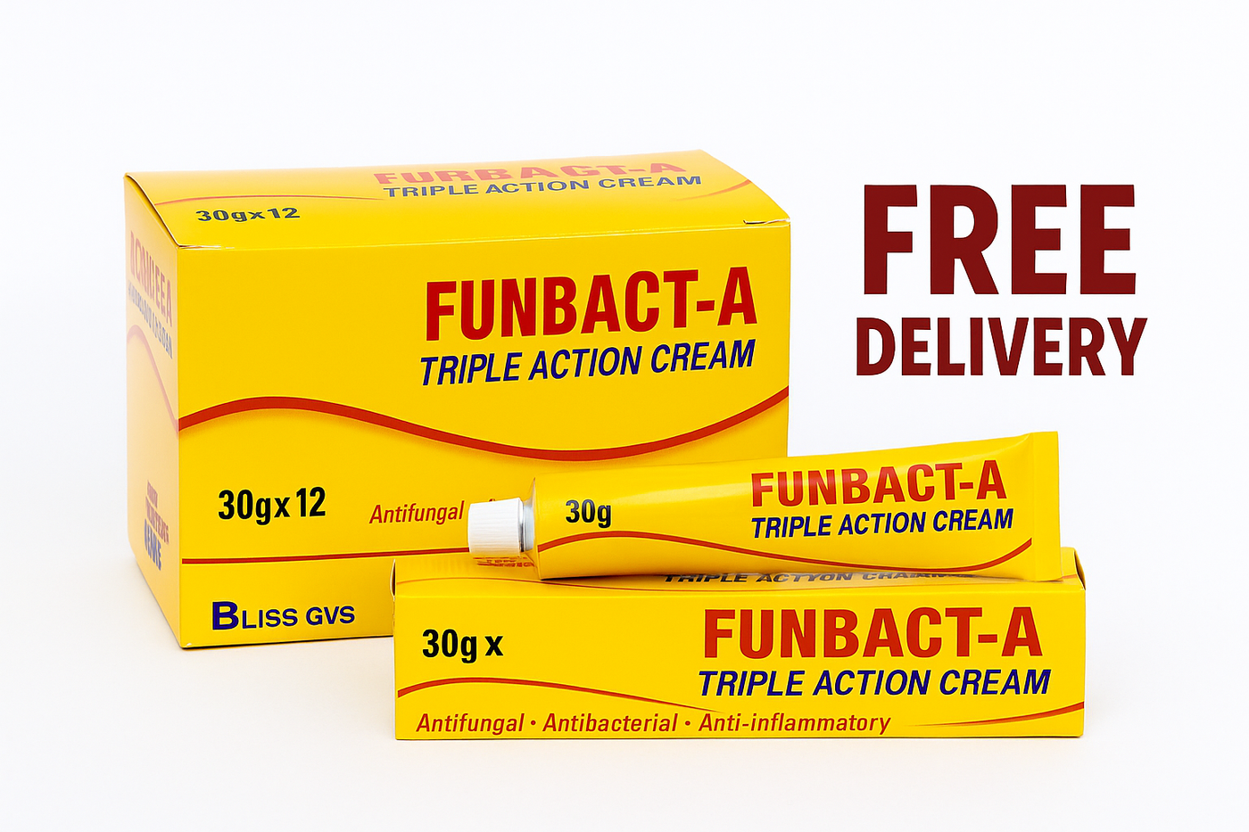 Funbact-A Triple Action Cream (30g x 12 Pack) – Antifungal, Anti-infla ...